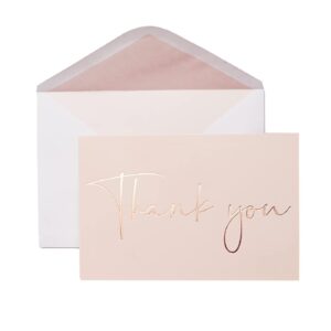 All Ewired Up 50 Thank You Cards and Envelopes, Rose Gold Foil Letterpress Light Pink Blush, Color Interior Envelope and Rose Gold Sealing Sticker, Wedding Bridal Baby Shower, Any Occasion