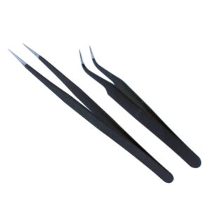 2 pcs antistatic electroplating nonmagnetic stainless steel curved straight tweezers nail art diy necessary tools