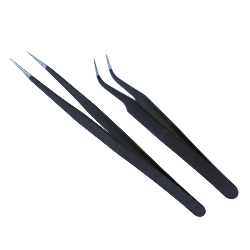 2 Pcs Antistatic Electroplating Nonmagnetic Stainless Steel Curved Straight Tweezers Nail Art DIY Necessary Tools