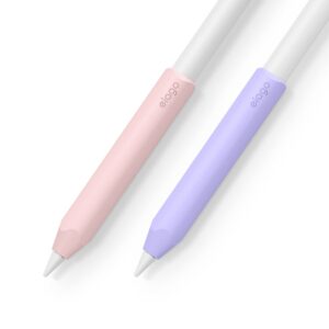 elago pencil grip 2 pack holder sleeve compatible with apple pencil (1st & 2nd generation) and apple pencil (usb-c) [lovely pink & lavender]