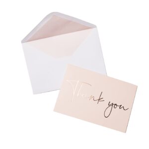 All Ewired Up 50 Thank You Cards and Envelopes, Rose Gold Foil Letterpress Light Pink Blush, Color Interior Envelope and Rose Gold Sealing Sticker, Wedding Bridal Baby Shower, Any Occasion