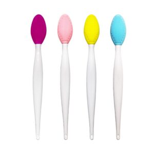 4 pieces exfoliating lip brushes, double-sided lip scrub silicone brush, lip brush tool, lip scrubber brush for smooth and fuller looking lips