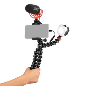 joby gorillapod advanced mobile vlogging kit, universal vlogging kit, mobile phone creators, beamo led light, wavo microphone, griptight phone clamp, dynamic microphones, mini microphone