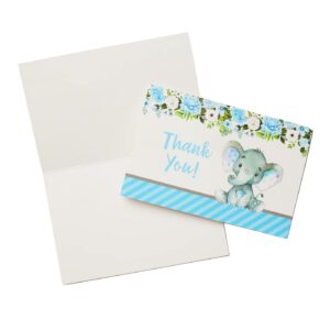 All Ewired Up 50 Blue Elephant Boy Baby Shower Birthday Thank You Cards with Designed Envelope Interior and Matching Seal