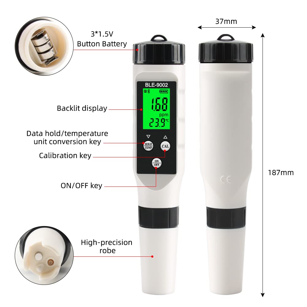 RCYAGO Bluetooth Hydrogen Meter, High Accuracy Pen Type H2 Meter, Hydrogen Tester with ATC, Digital Water Quality Monitor Tester for Drinking Water, Hydrogen Water Bottle, Hydrogen Water