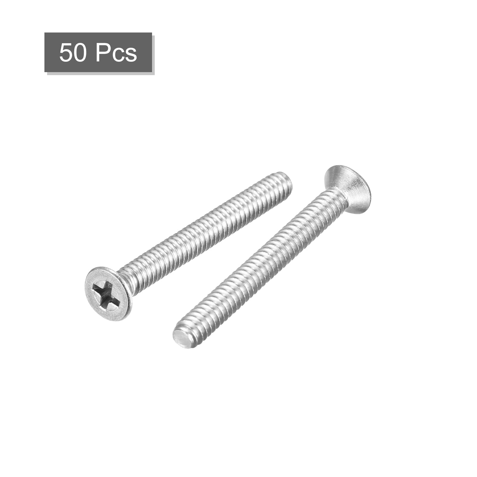 uxcell 10#-24x1-3/4" Flat Head Machine Screws Phillips 304 Stainless Steel Bolts 50pcs