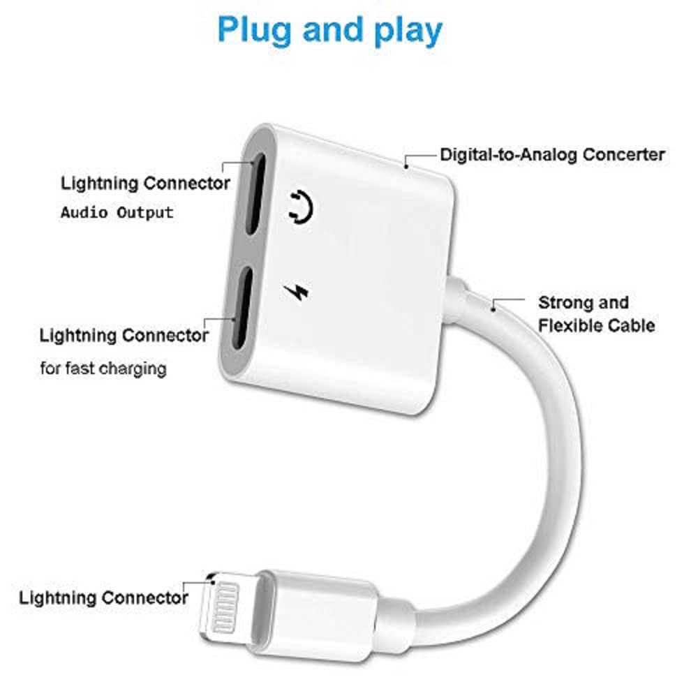 esbeecables MFi Certified 2 Pack iPhone Headphone Adapter, iPhone Splitter Audio and Charge 2 in 1 Dual Lightning AUX + Charger Adapter Dongle Cable Splitter for iPhone 13 12 11 XS XR X 8 7 iPad