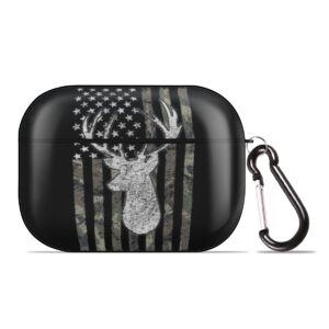 deer camo camouflage american flag hunting airpods case cover for airpods pro, wireless/wired charging protective airpods pro case with keychain, black