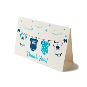 All Ewired Up 50 Boxed Set Clothesline Onesie Boy Thank You Cards for Baby Shower with Designed Envelope and Matching Seals