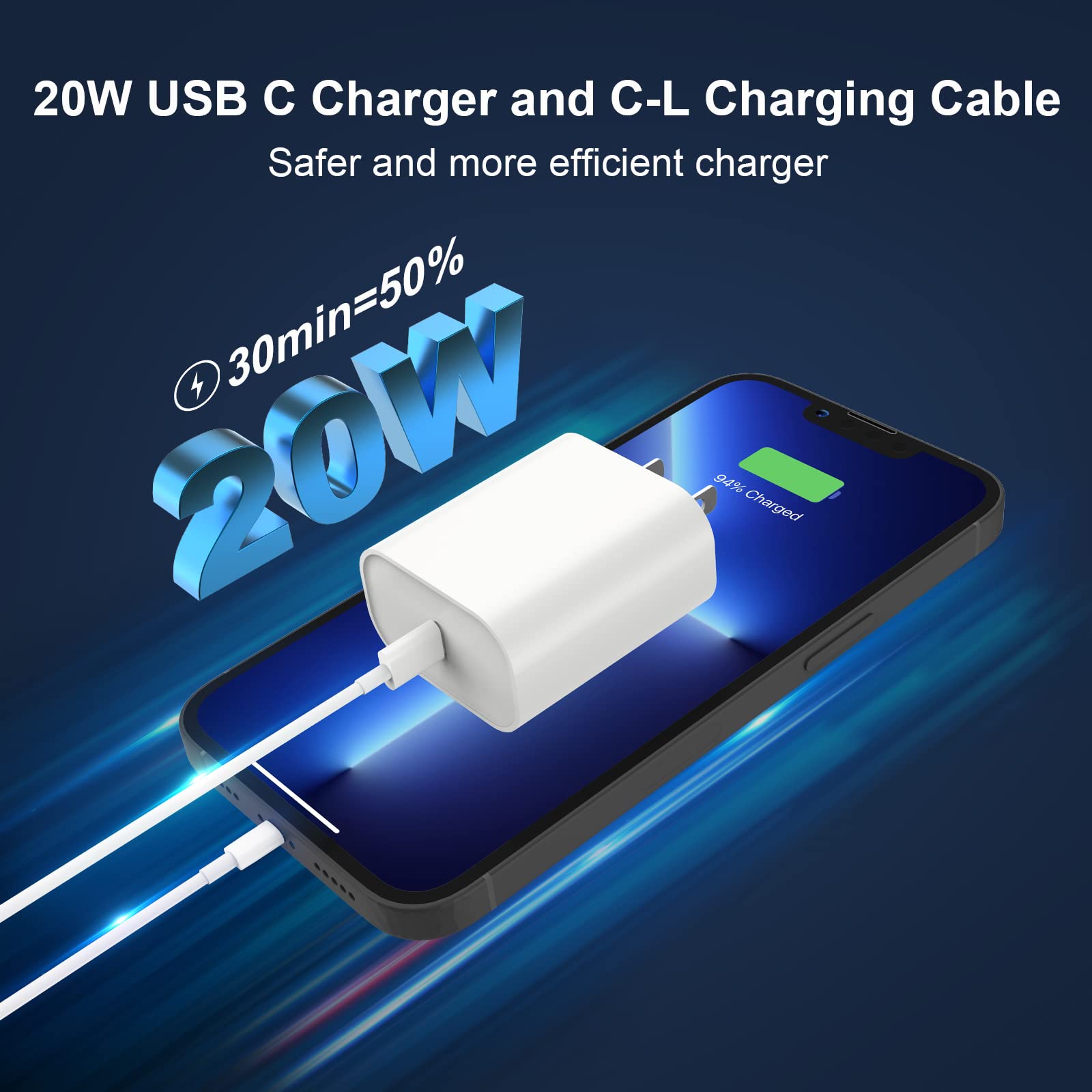 FUHAYA iPhone Charger 10 FT, [MFi Certified] 2 Pack 20W USB-C Charger Fast Charging Block with 10FT Long USB C to Lightning Cable Compatible for iPhone 14/14 Plus/14 Pro/14 Pro Max/13/12/11/XS/XR/X/8