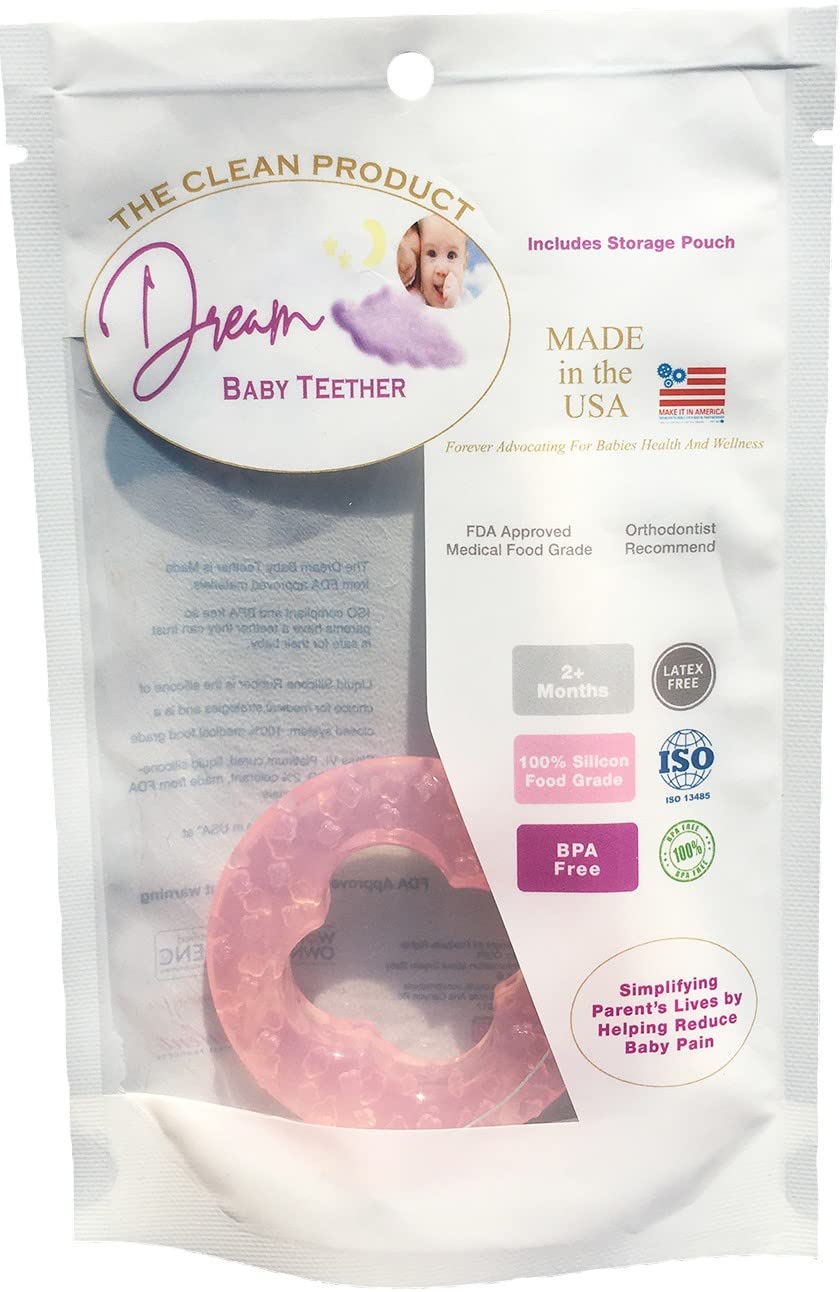 Dream Baby Teething Teether Toy Clean Quality Made USA Food Grade Silicone Soothe Babies Inflamed Gums BPA Free Pain Relief Non-Toxic, Includes 3 Items