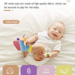 Wrist Rattle Foot Finder Sock for 0-36 Months Baby Boys and Girls, Newborn Baby Soft Hand & Feet Rattle 0-3 Years, Arm Leg Babies Development Toys for Infant Bebe (MBR-4 PCS)