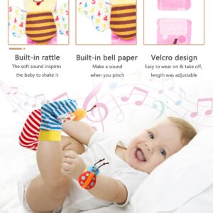 Wrist Rattle Foot Finder Sock for 0-36 Months Baby Boys and Girls, Newborn Baby Soft Hand & Feet Rattle 0-3 Years, Arm Leg Babies Development Toys for Infant Bebe (MBR-4 PCS)