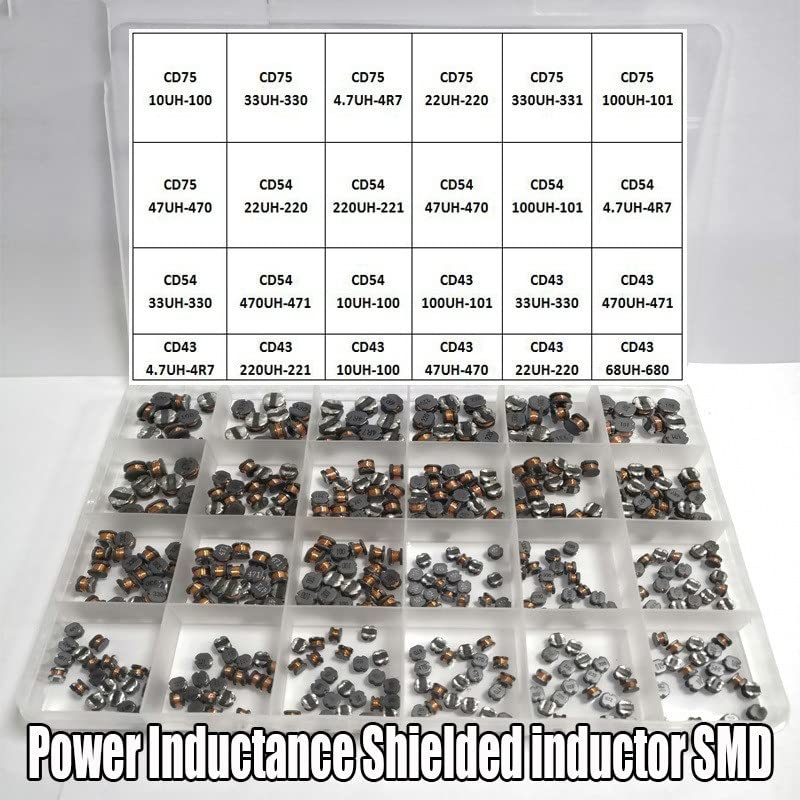 480PCS CD32 CD43 CD54 CD75 24Value Power Inductance Shielded Inductor SMD 2.2/3.3/4.7/10/15/22/33/47/68/100/150/220/330-680UH (Resistance : 24Kinds-CD43-CD75)