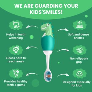 ZMRZ Kids Manual Toothbrush, Extra Soft Bristle Toddler Toothbrush with 10000 Bristles, Kids Travel Toothbrush Designed for Delicate Teeth & Gums for Children 2-7 Years (Green)