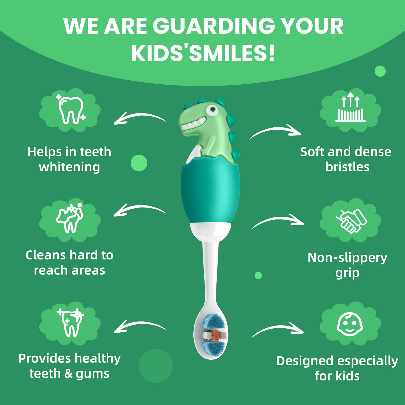 ZMRZ Kids Manual Toothbrush, Extra Soft Bristle Toddler Toothbrush with 10000 Bristles, Kids Travel Toothbrush Designed for Delicate Teeth & Gums for Children 2-7 Years (Green)