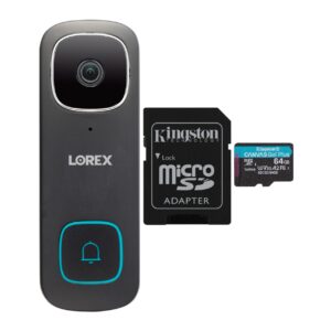 lorex 2k wired video doorbell (black) with 64gb microsd memory card bundle (2 items) lorb451ajdbe_k1