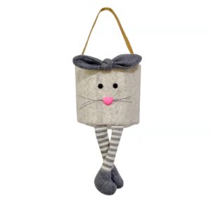 easter bunny basket, easter eggs hunt bags for kids canvas tote egg bags candy gifts rabbit buckets with handle for boys girls teens easter eggs hunting games (grey)