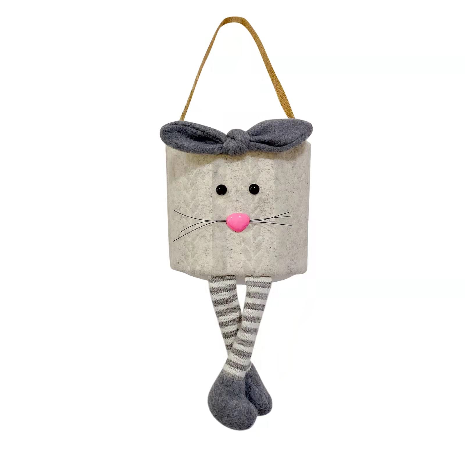 Easter Bunny Basket, Easter Eggs Hunt Bags for Kids Canvas Tote Egg Bags Candy Gifts Rabbit Buckets with Handle for Boys Girls Teens Easter Eggs Hunting Games (Grey)