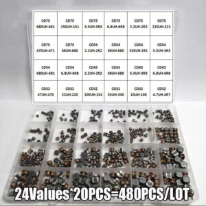 480PCS CD32 CD43 CD54 CD75 24Value Power Inductance Shielded Inductor SMD 2.2/3.3/4.7/10/15/22/33/47/68/100/150/220/330-680UH (Resistance : 24Kinds-CD32-CD75)