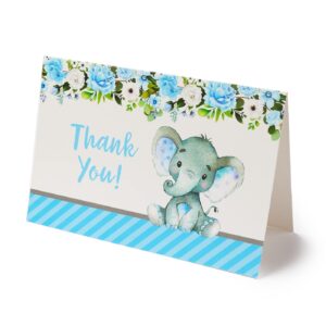 All Ewired Up 50 Blue Elephant Boy Baby Shower Birthday Thank You Cards with Designed Envelope Interior and Matching Seal