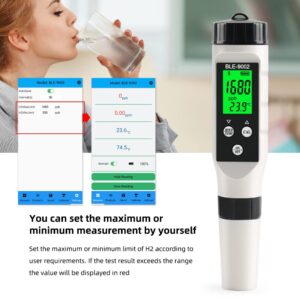 RCYAGO Bluetooth Hydrogen Meter, High Accuracy Pen Type H2 Meter, Hydrogen Tester with ATC, Digital Water Quality Monitor Tester for Drinking Water, Hydrogen Water Bottle, Hydrogen Water