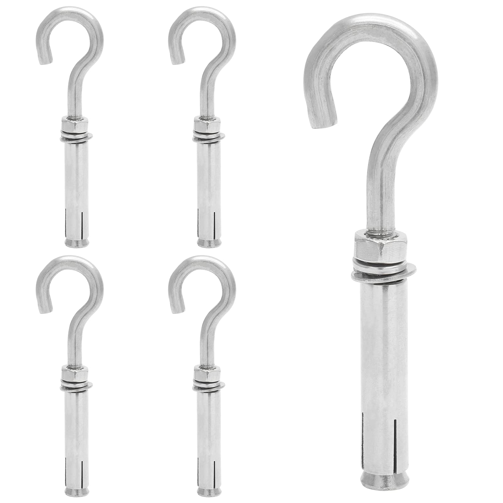 Biaungdo 5 Pcs M6 Expansion Hook, 304 Stainless Steel Open Cup Hook Bolts Expansion Bolts Heavy Duty Concrete Hook for Wall Concrete Brick, Anchors