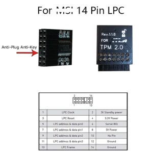 TPM2.0 Security Module 14Pin -LPC M S I (14-1) Trusted Platform for M S I MS -4136-4462