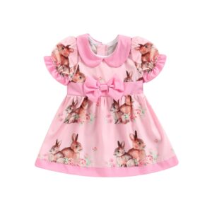 toddler baby girl bunny dress easter outfit ruffle sleeve peter pan collar princess dress cute easter clothes (2-3t,bunny print)