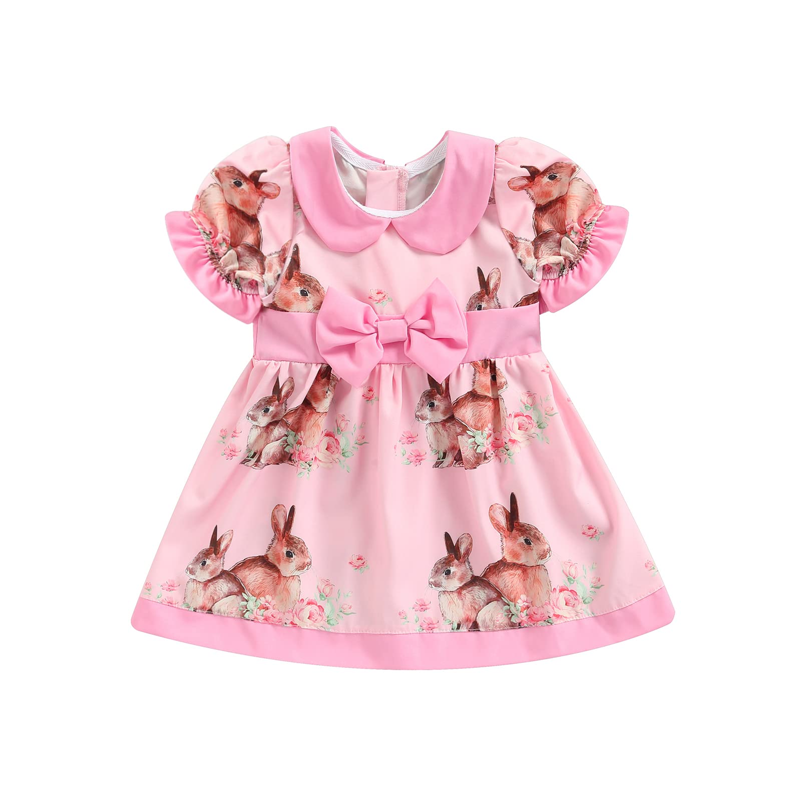 Toddler Baby Girl Bunny Dress Easter Outfit Ruffle Sleeve Peter Pan Collar Princess Dress Cute Easter Clothes (2-3T,Bunny Print)