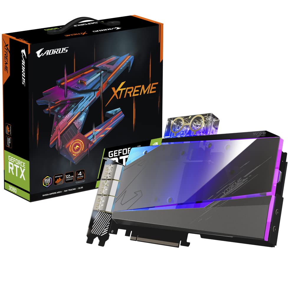 GIGABYTE AORUS GeForce RTX 3080 Xtreme WATERFORCE WB 12G Graphics Card & Water Block Cooling System, 12GB 384-bit GDDR6X, GV-N3080AORUSX WB-12GD Video Card