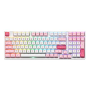 akko prunus lannesiana 3098 98-key rgb hot-swappable mechanical gaming keyboard, 2.4g wireless/bluetooth/wired with pbt double-shot keycaps for mac & win (3098b, jelly blue switches)