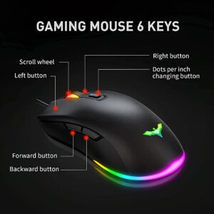 Toytexx HV-KB558CM Rainbow LED Backlit USB Gaming Keyboard and Mouse Combo, 104 Keys, 4800 DPI Mouse