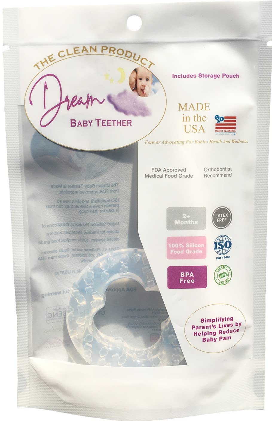 Dream Baby Teething Teether Toy Clean Quality Made USA Food Grade Silicone Soothe Babies Inflamed Gums BPA Free Pain Relief Non-Toxic, Includes 3 Items