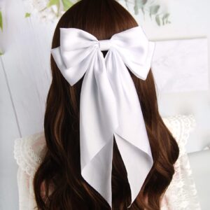 SUSULU Hair Bows for Women Oversized Black White Hair Bow Clips Big Hair Bow Long Tail Large Satin Silky Hair Ribbon Bow Clip Ponytail Hair Accessories for Adult Teens,Pack of 2