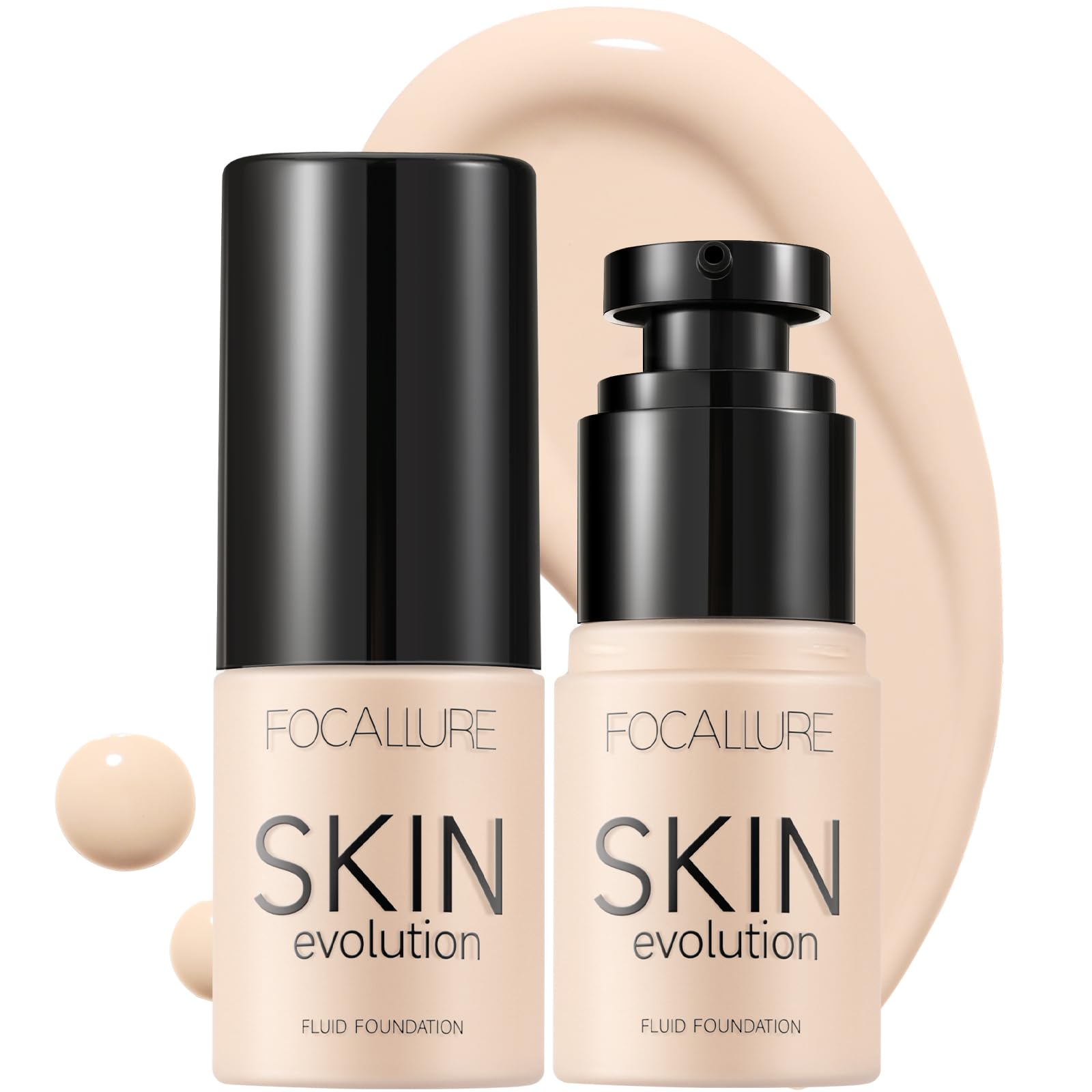 FOCALLURE 2 Pcs Liquid Foundation, Skin Evolution Foundation + Concealer, Full Coverage Foundation Makeup, Durable, Waterproof, Oil-Control, Hides Wrinkles & Lines, Alabaster