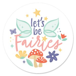 big dot of happiness let’s be fairies - fairy garden birthday party circle sticker labels - 24 count