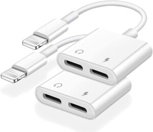 esbeecables mfi certified 2 pack iphone headphone adapter, iphone splitter audio and charge 2 in 1 dual lightning aux + charger adapter dongle cable splitter for iphone 13 12 11 xs xr x 8 7 ipad