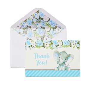 all ewired up 50 blue elephant boy baby shower birthday thank you cards with designed envelope interior and matching seal