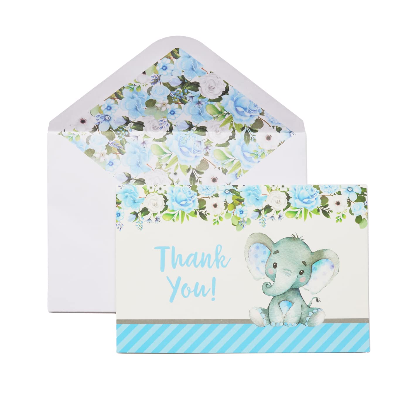 All Ewired Up 50 Blue Elephant Boy Baby Shower Birthday Thank You Cards with Designed Envelope Interior and Matching Seal