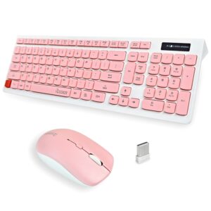 reccazr wireless keyboard and mouse combo, 2.4ghz full size wireless keyboard and dpi adjustable mouse,long battery life, lag-free wireless keyboard and mouse for pc, windows, desktop, laptop(pink)