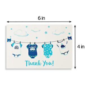 All Ewired Up 50 Boxed Set Clothesline Onesie Boy Thank You Cards for Baby Shower with Designed Envelope and Matching Seals