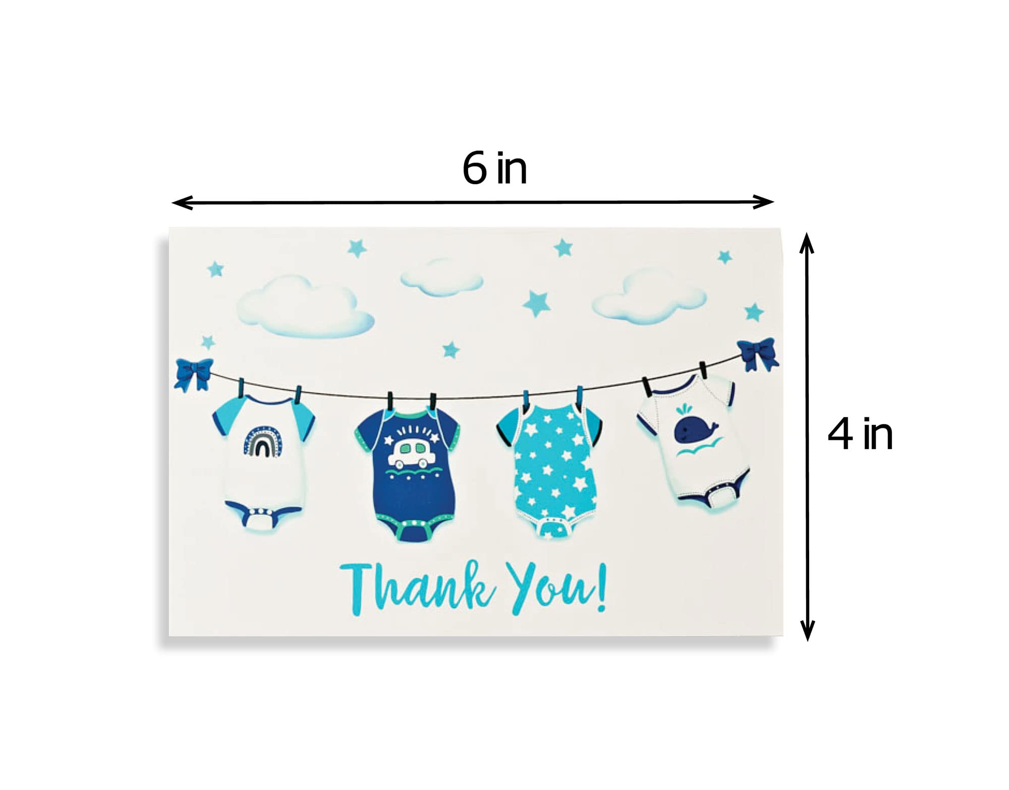 All Ewired Up 50 Boxed Set Clothesline Onesie Boy Thank You Cards for Baby Shower with Designed Envelope and Matching Seals