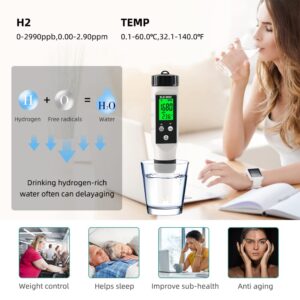 RCYAGO Bluetooth Hydrogen Meter, High Accuracy Pen Type H2 Meter, Hydrogen Tester with ATC, Digital Water Quality Monitor Tester for Drinking Water, Hydrogen Water Bottle, Hydrogen Water