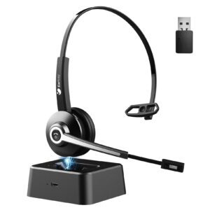 earbay trucker bluetooth headset, wireless headset with microphone noise canceling & usb dongle, bluetooth headphones with mic mute & charging base for pc computer/phones/office/zoom/skype/meeting