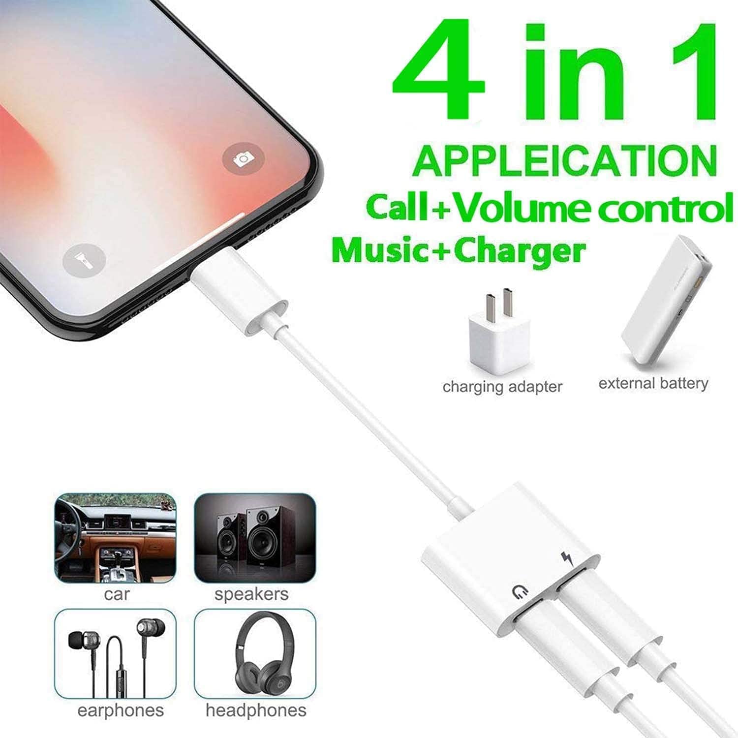 esbeecables MFi Certified 2 Pack iPhone Headphone Adapter, iPhone Splitter Audio and Charge 2 in 1 Dual Lightning AUX + Charger Adapter Dongle Cable Splitter for iPhone 13 12 11 XS XR X 8 7 iPad