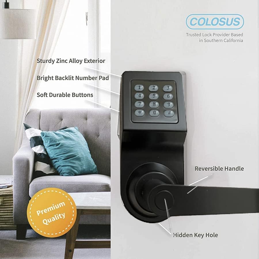 Colosus Electronic Trusted Digital Keyless Door Lock, Keypad – Smartcode Security, Grant & Control Access for Home, Office (Black - 4 Key Fobs)