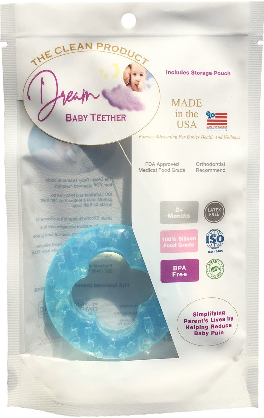 Dream Baby Teething Teether Toy Clean Quality Made USA Food Grade Silicone Soothe Babies Inflamed Gums BPA Free Pain Relief Non-Toxic, Includes 3 Items