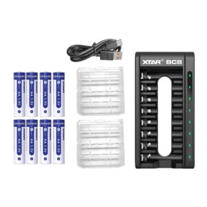 xtar bc8 battery charger with 8 pack rechargeable 1.5v lithium rechargeable batteries charger(bc8 charger+8*1.5v aa batteries)