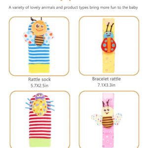 Wrist Rattle Foot Finder Sock for 0-36 Months Baby Boys and Girls, Newborn Baby Soft Hand & Feet Rattle 0-3 Years, Arm Leg Babies Development Toys for Infant Bebe (MBR-4 PCS)